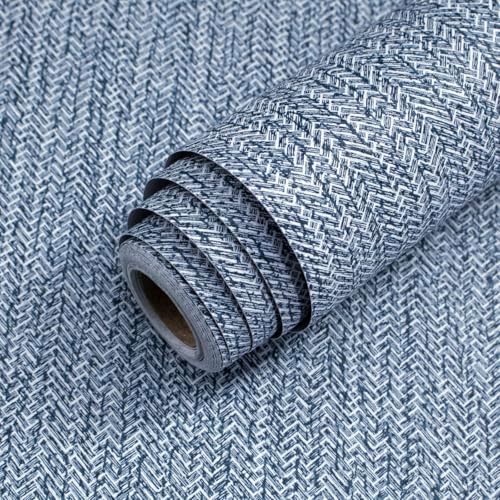 lenify Grasscloth Peel and Stick Wallpaper Blue Contact Paper 15.7inch ...