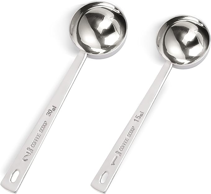 2 Pieces 1&2 Tablespoon Scoops with Long Handle, Stainless Steel Coffee Measuring Spoon 1 Tbsp ...
