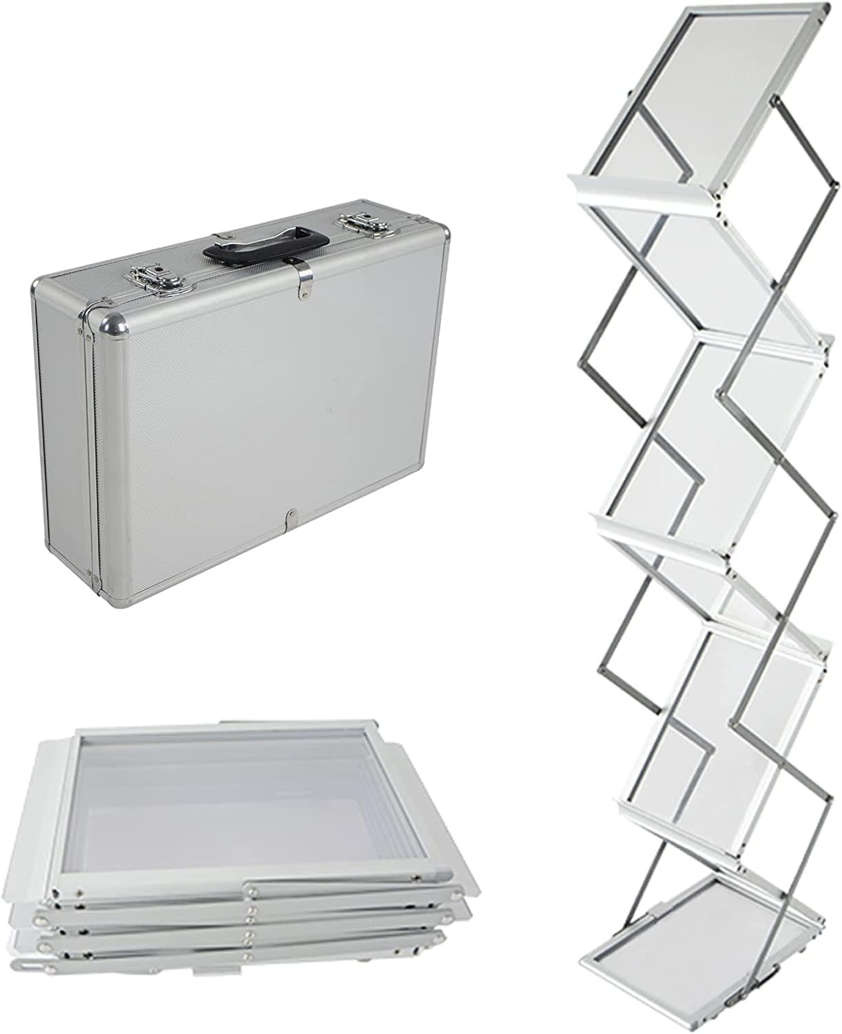 Foldable Magazine Brochure Display Stand with Aluminum Case Heavy Duty ...