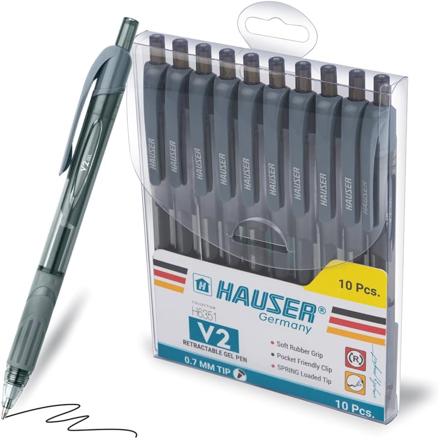 Amazon.com: HAUSER V2 Gel Pen, 0.7MM, Black Ink, 10 Pc Pack, Writing ...
