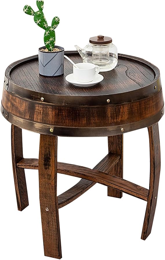 Amazon.com: peilouw Farmhouse Whiskey Barrel End Table,Round Wood ...
