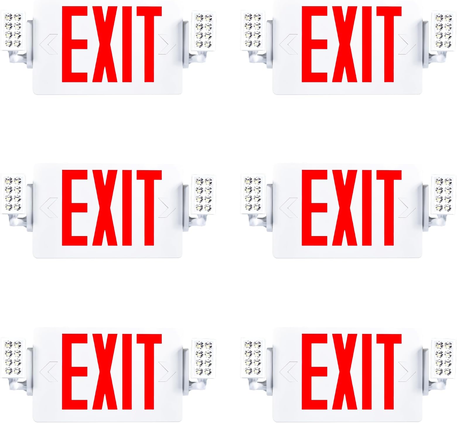 Sunco 6 Pack Red Exit Signs With Emergency Lights, Two Adjustable LED ...