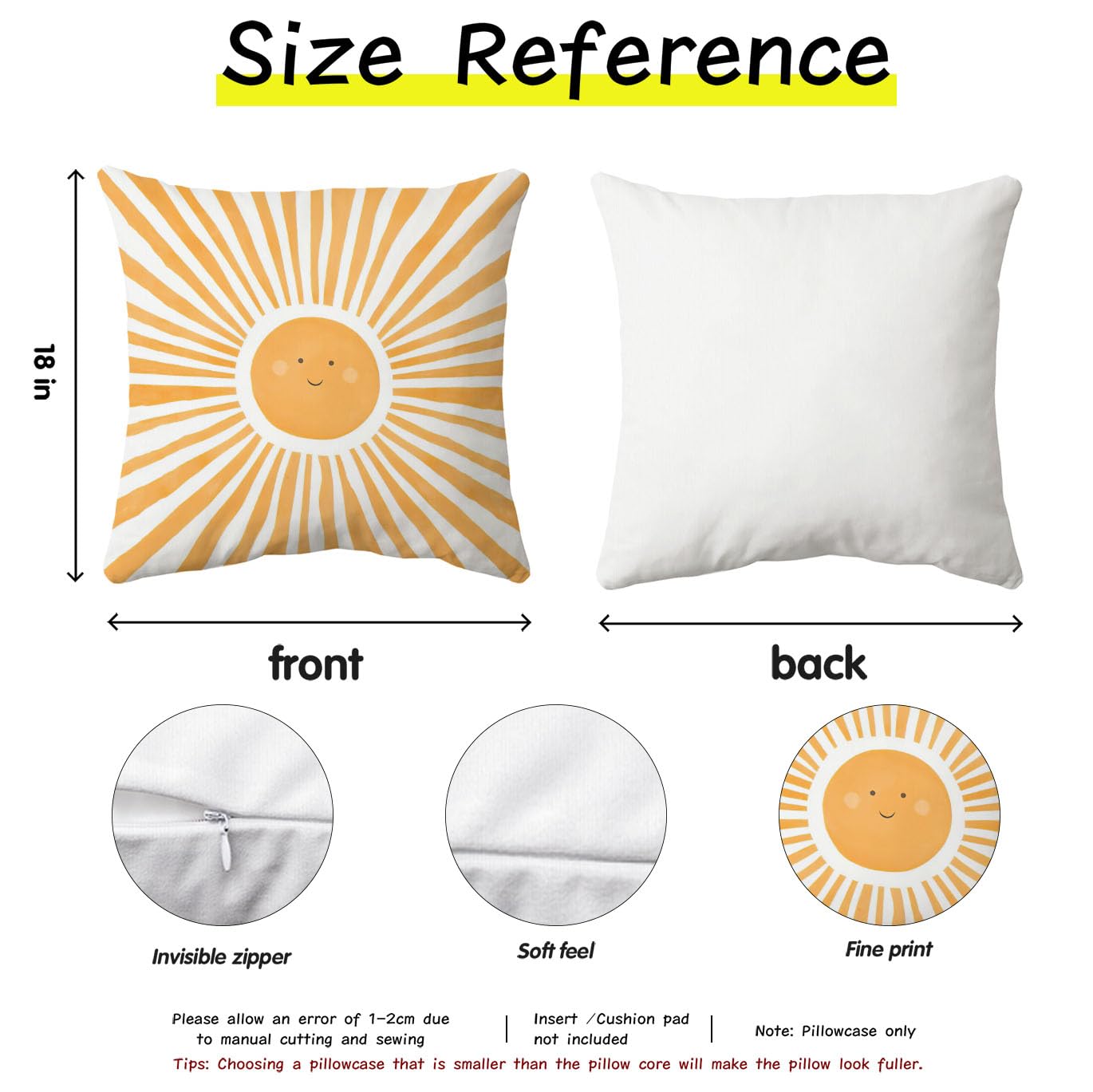 Safito Cute Smiling Sun Sunshine Decorative Throw Pillow Cover 18 × 18 ...