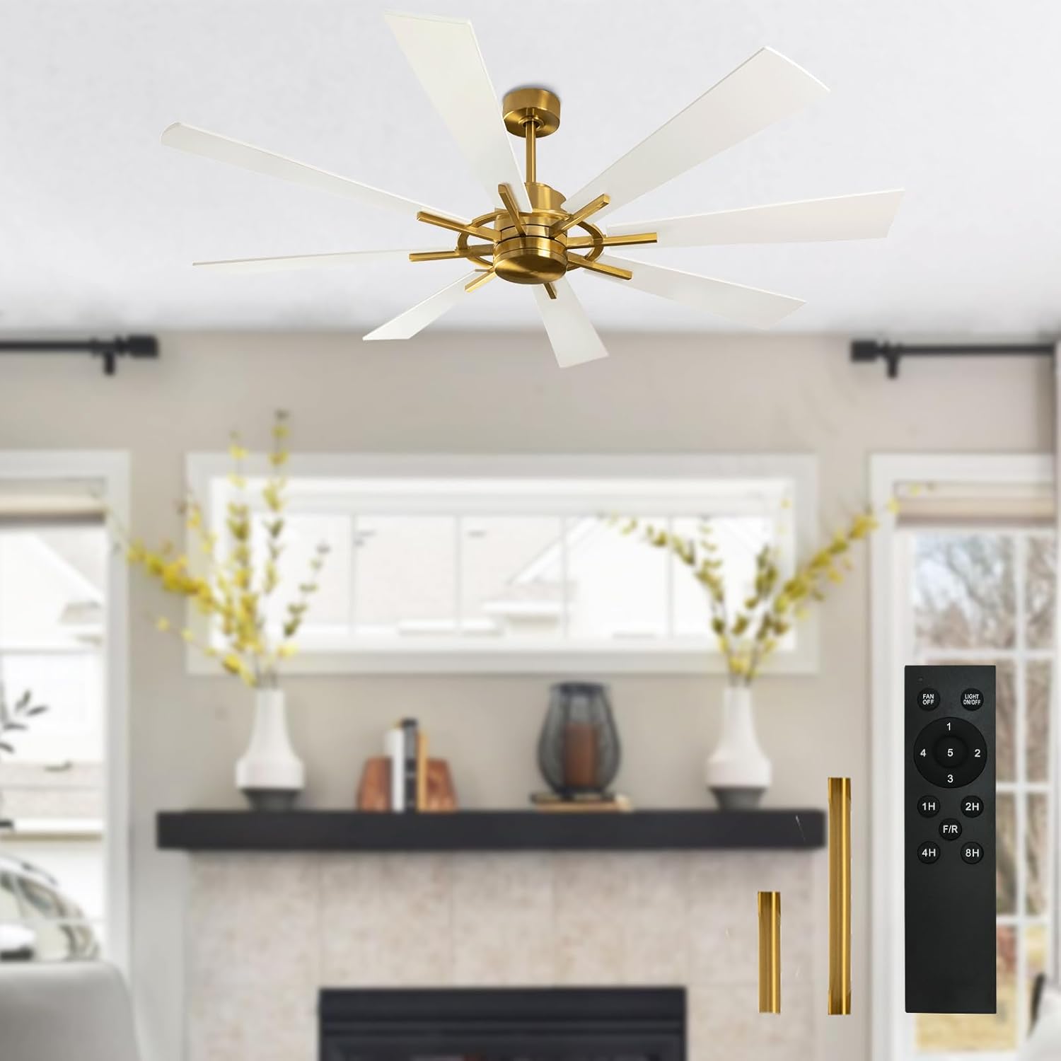 BvenuBigLite Farmhouse Ceiling Fan No Light, 60" White and Gold Ceiling ...