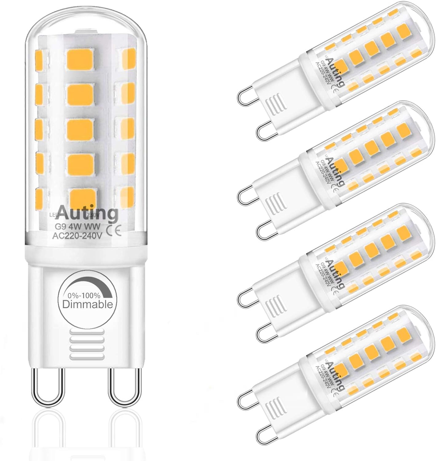 Auting G9 LED Warm White dimmable, 2700K AC220-240V 4W Replacement 40W ...