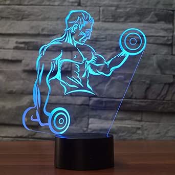 HIOJDWA Night Light 3D Led Bodybuilding Strong Muscle Man Night Light 7 ...