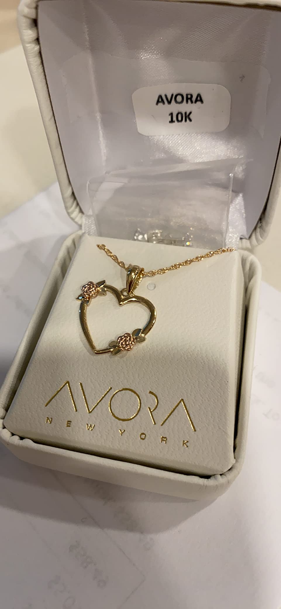 Amazon.com: AVORA 10K Two-Tone Gold Open Heart and Flower Pendant ...