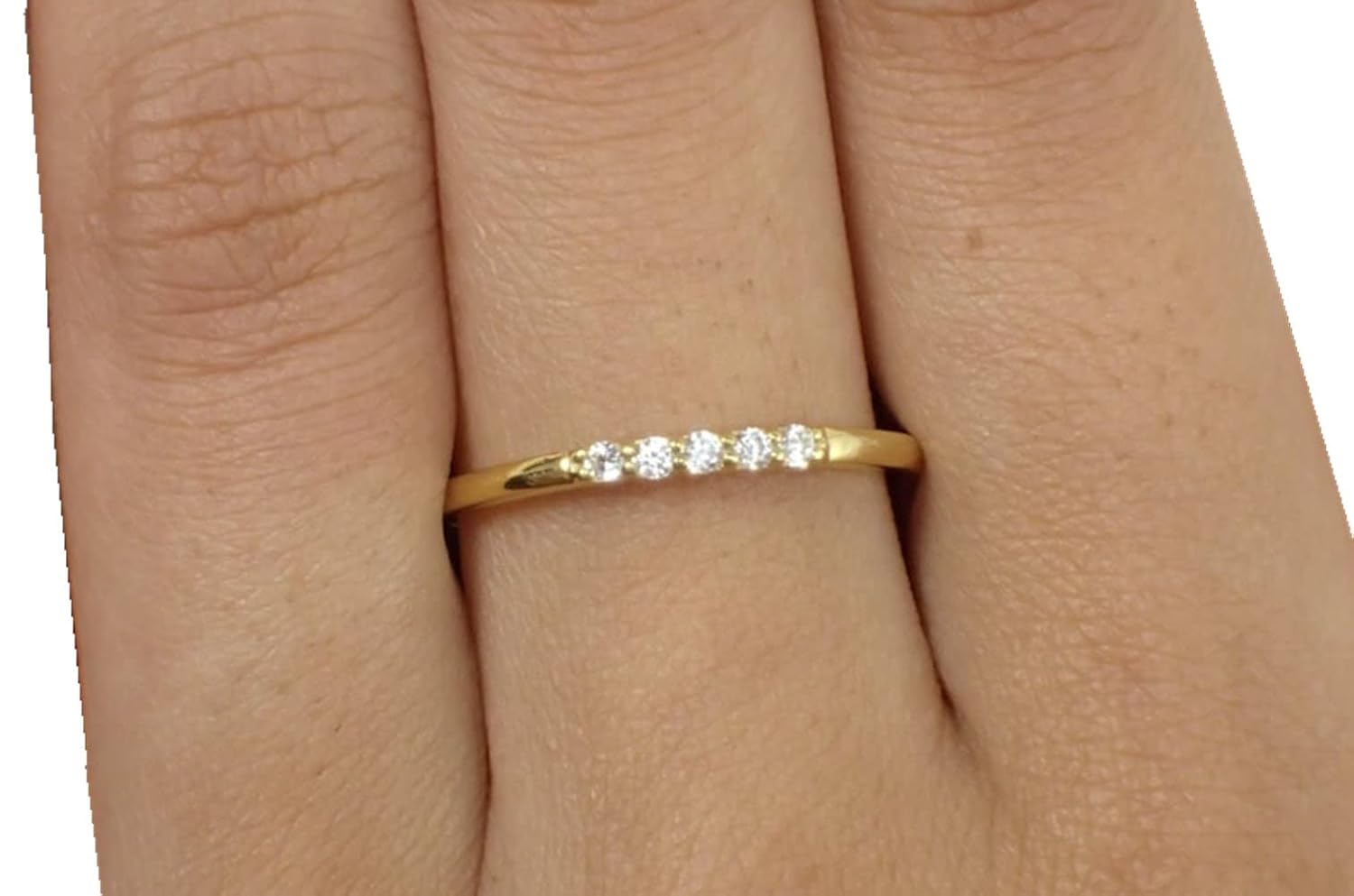 Amazon.com: Dainty 5 Diamonds Ring in 14K Solid Gold/Diamond Stackable ...
