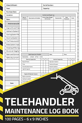 Telehandler Maintenance Log Book: Telescopic Handler Repair & Service ...