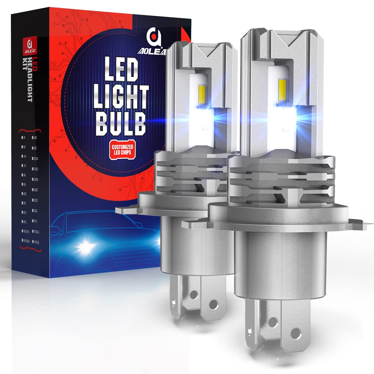 AOLEAD H4 LED Headlight Bulb 9003 High Low Beam 50W 6500K Cool White ...