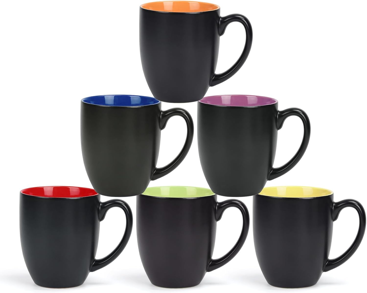Amazon.com: Serwrsw 16 OZ Stoneware Coffee Mug Set of 6, Black Ceramic ...