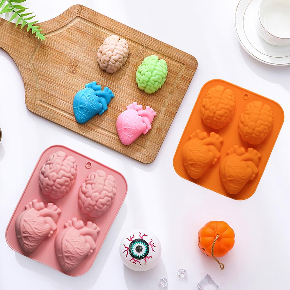 Snapklik.com : Halloween Silicone Molds - 4Pcs Heart And Brain Jello ...