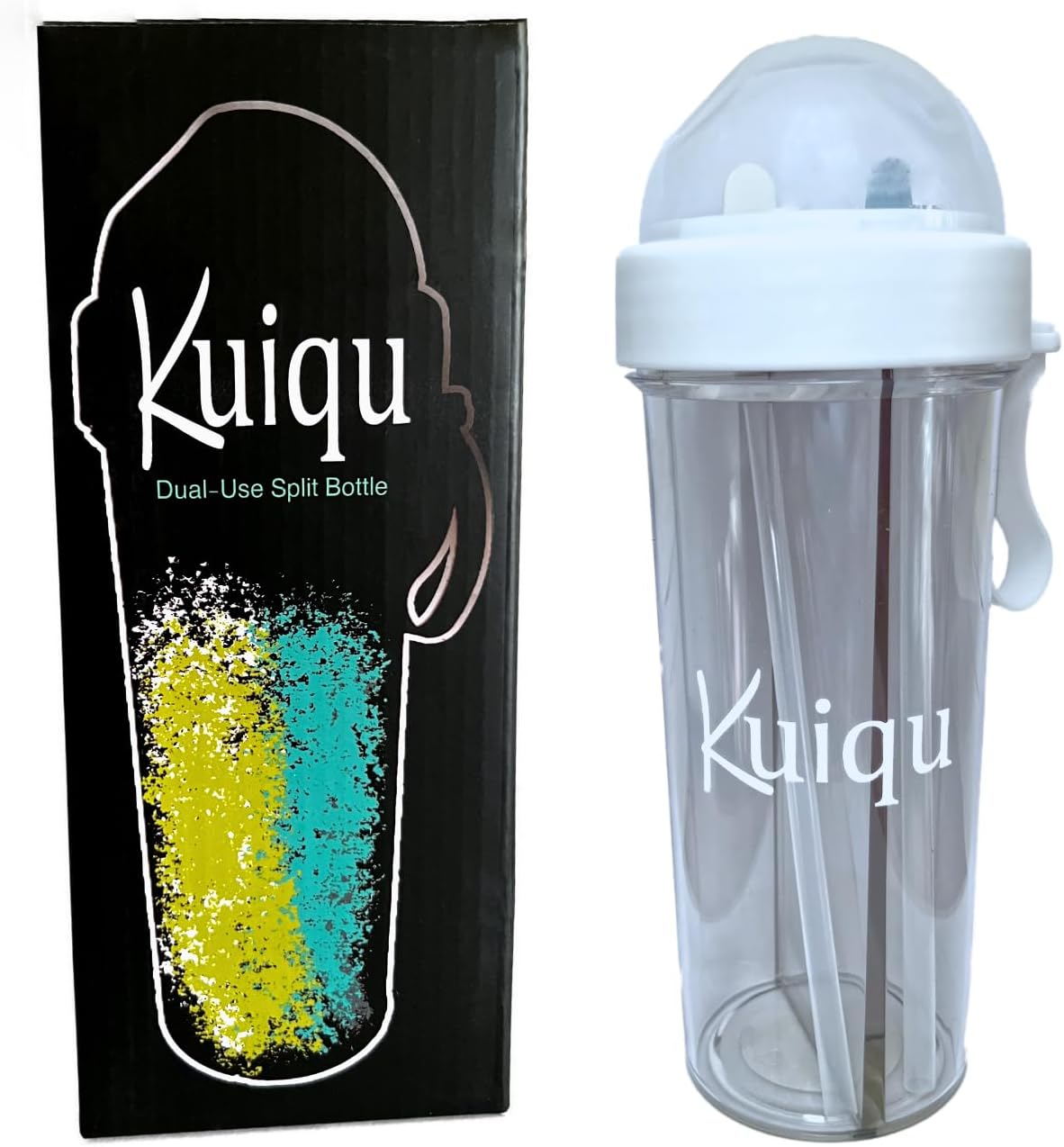 Amazon.com: Kuiqu 600ml Split Bottle with 2 Straws, Two Drinks in One ...