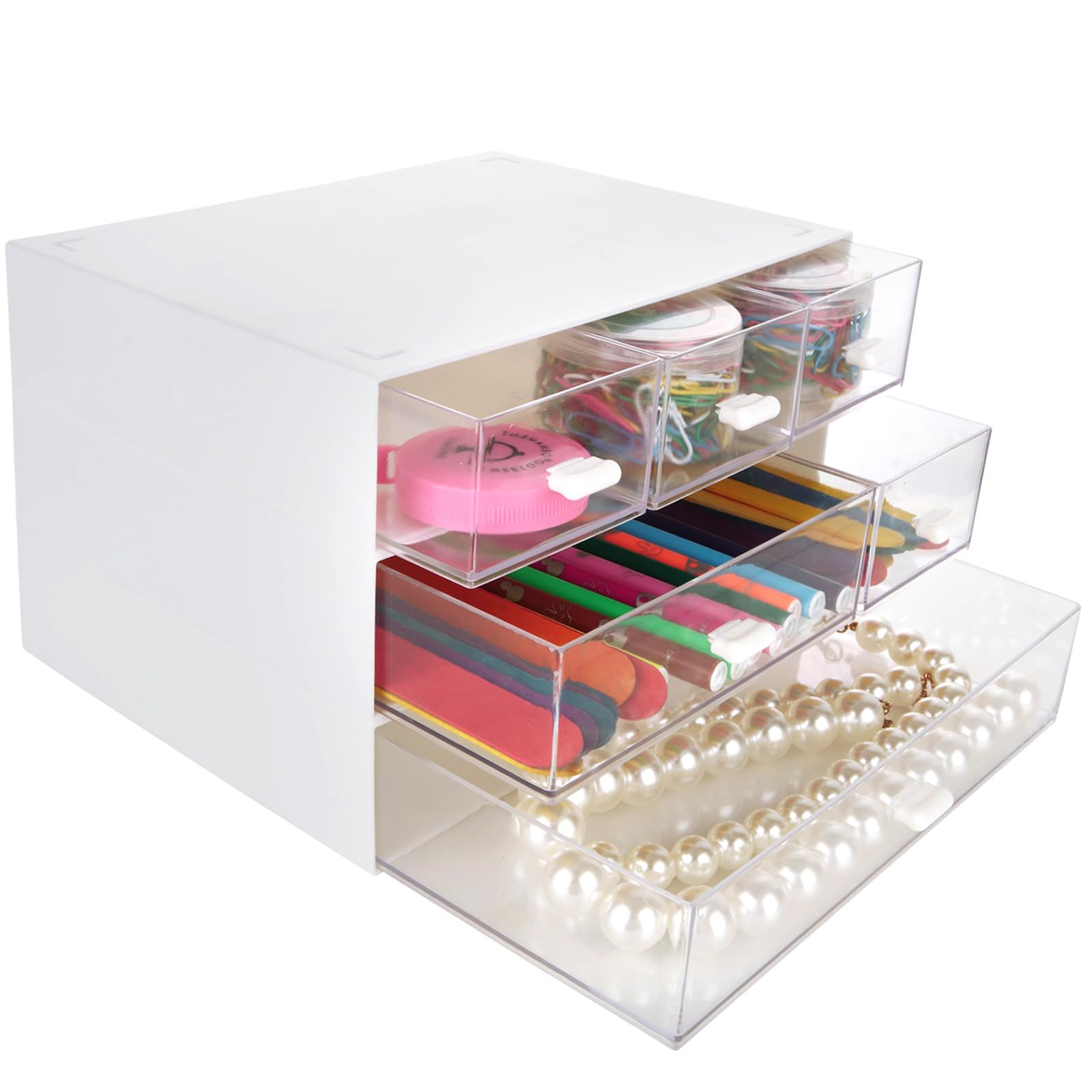Desk Organizer with 6 Drawers, 3 Tier Stackable Storage Drawers, White ...