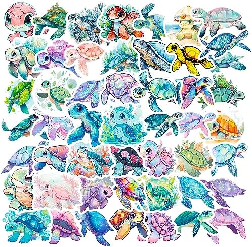 Amazon.com: QIEMOT Sea Turtle Stickers 50 Pcs, Colorful Cute Ocean ...