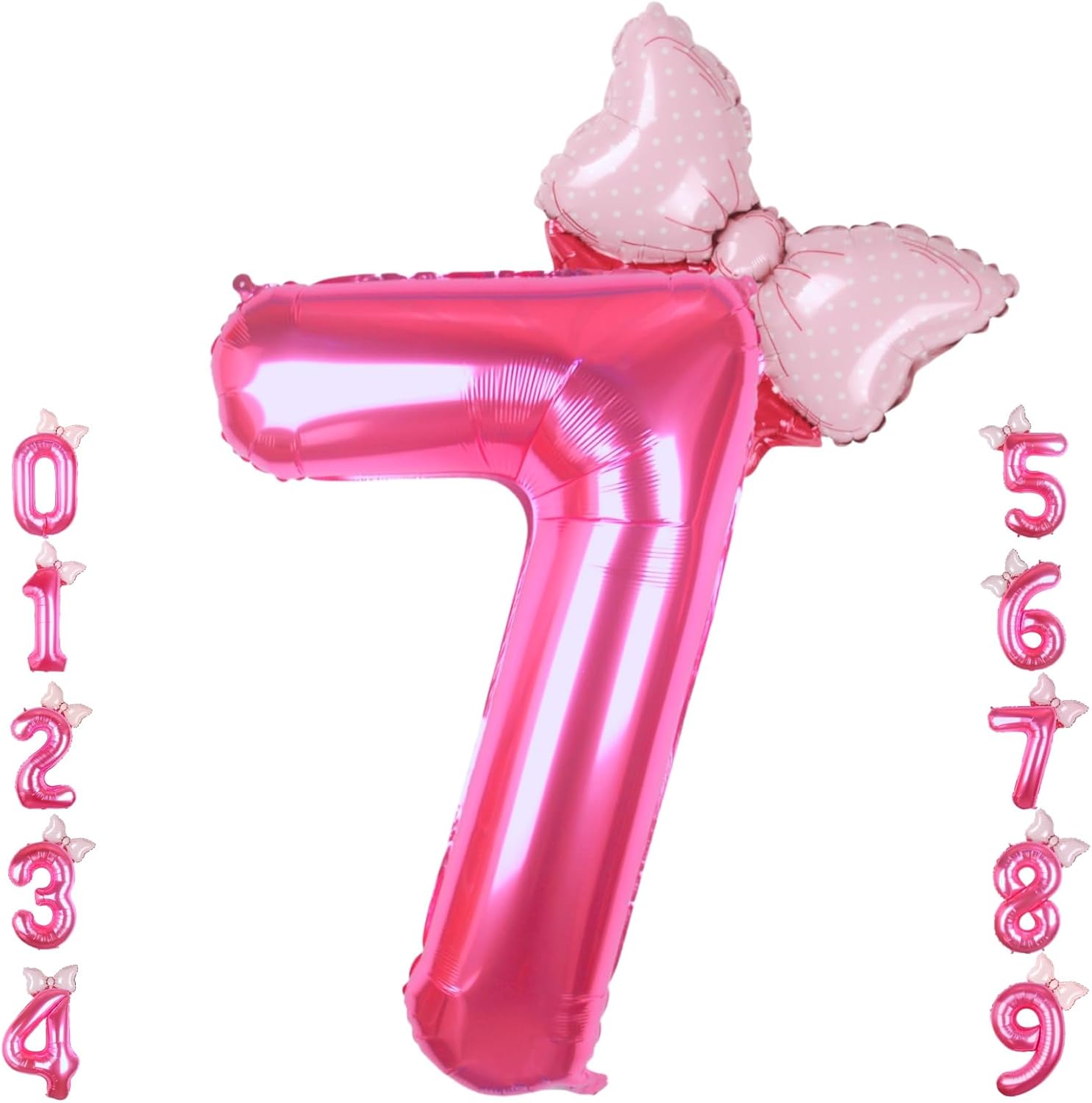 Amazon.com: Kwuz 40 Inch Pink Number 7 Balloon with Mini Bow Balloon ...