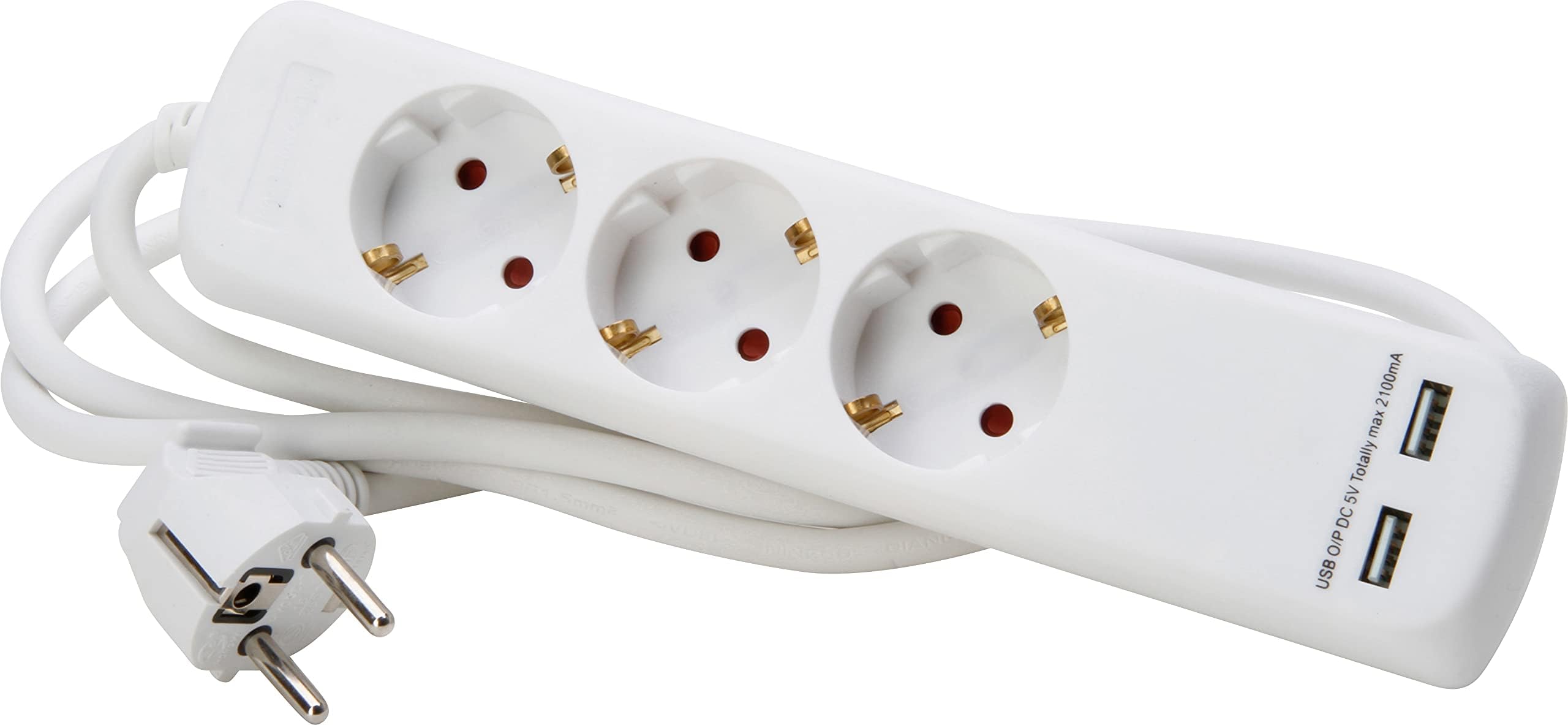 Kopp 3-Fach Steckdosenleiste + 2X USB-Anschluss 2.100 mA, 1,4m Kabel I ...