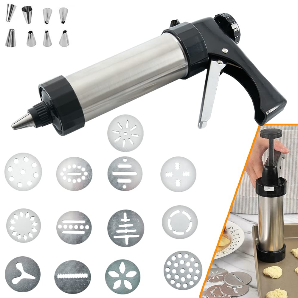 ZENO Stainless Steel Cookie Biscuit Press & Cake Icing Decorating Set ...