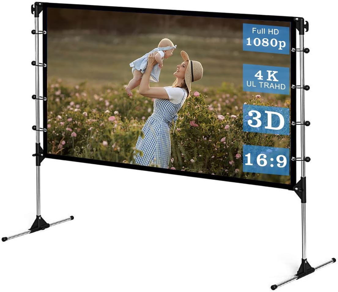 Tela telão de projeção projetor portátil 100 polegadas 16:9 com suporte ...