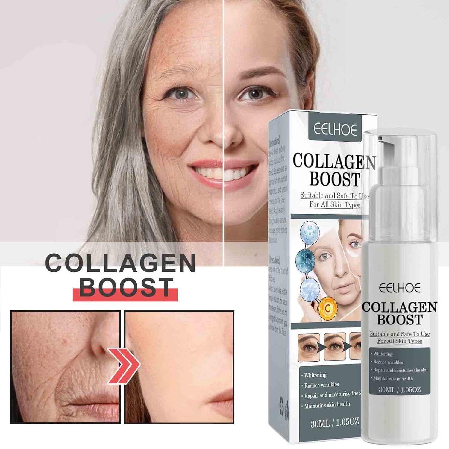 EELHOE – Suero antienvejecimiento para aumentar el colágeno crema de refuerzo de colágeno suero ...