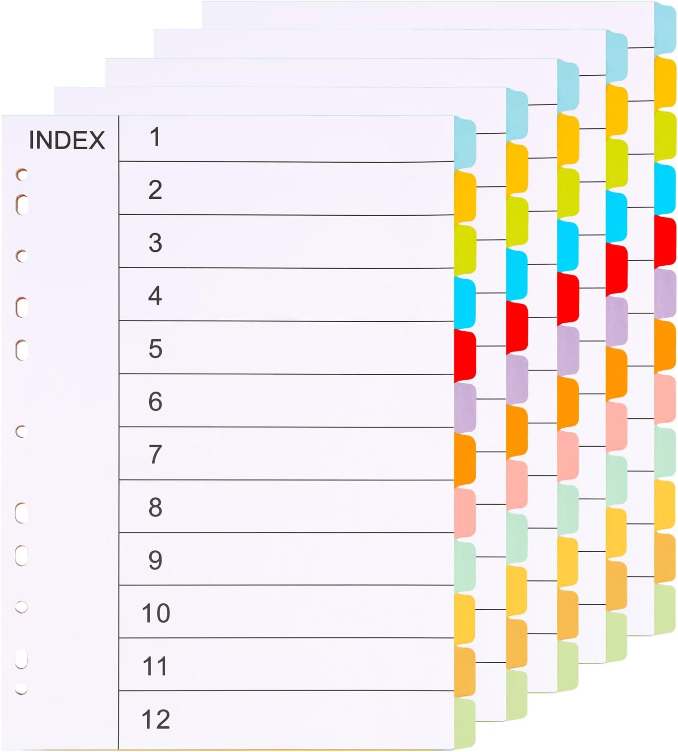 （5 Pack） A4 Folder Dividers 12 Part-12 Colours File Dividers A4 Writable Cardstock Folder ...