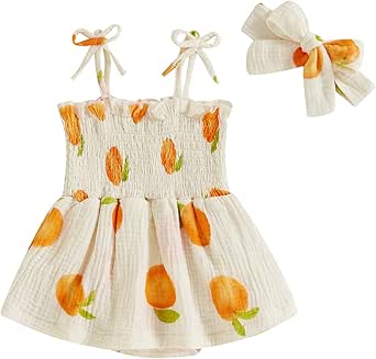 Amazon.com: Newborn Baby Girls Fruit Print Romper Dress Sleeveless Tie ...