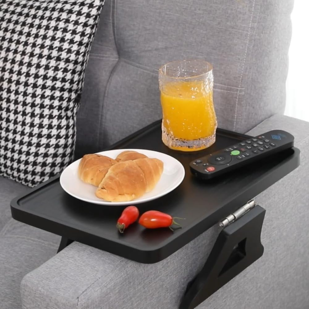 Bamboo Sofa Arm Tray Table with Rotating Mobile Holder, Stable Couch ...