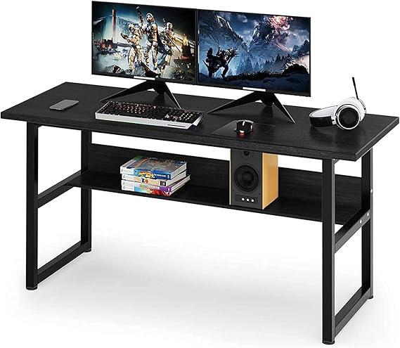 Amazon.com: DEWEL Computer Desk with Bookshelf 63inch Writing Desk Home ...