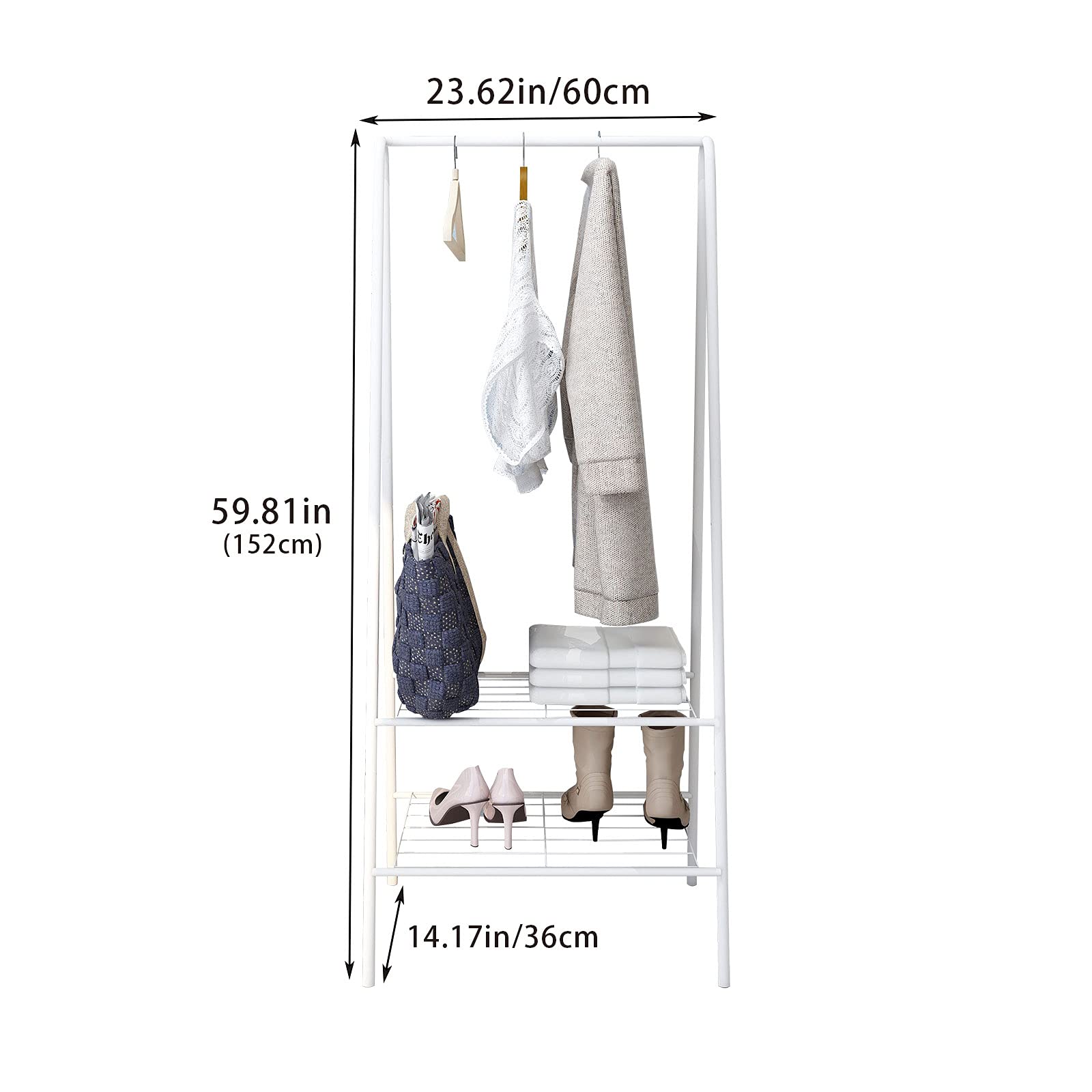 White Garment Rack Clothes Rack with Shelves Heavy Duty Metal Garment ...