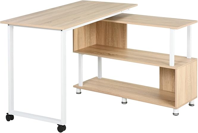 Amazon.com: HOMCOM Mobile L-Shaped Rotating Computer Desk with Storage ...