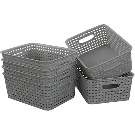 Amazon.com: CadineUS 6-pack Grey Woven Plastic Storage Baskets ...