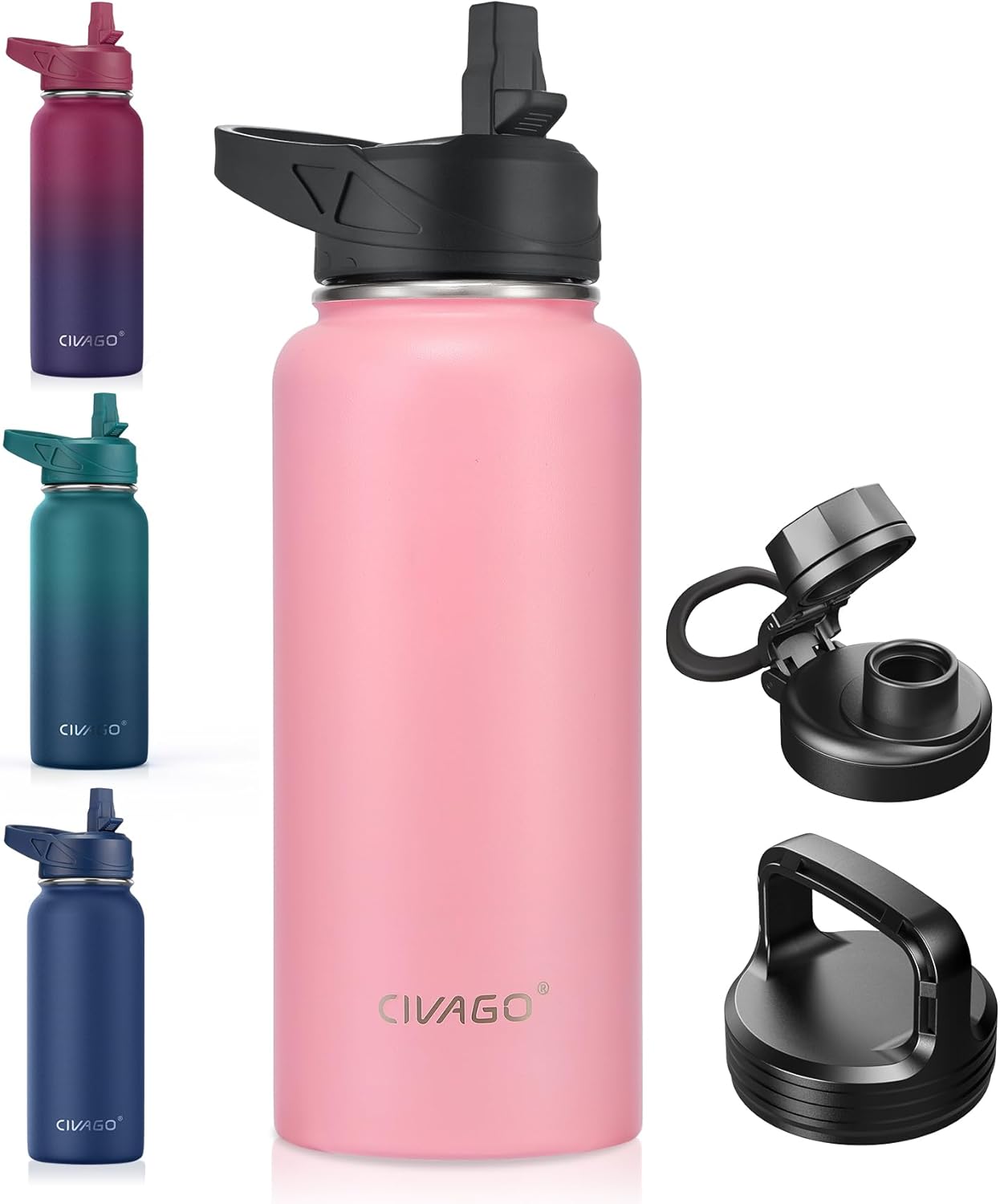 Amazon.com: CIVAGO 32 oz Insulated Water Bottle With Straw, Stainless Steel Sports Water Cup ...