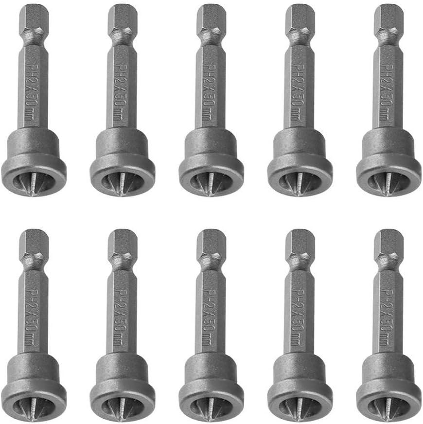 10PCs/Set 50mm PH2 Hex Shank Drywall Screwdriver Bits with Depth Stop ...