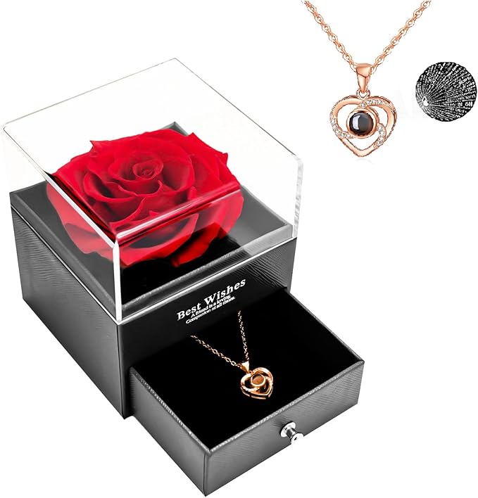 Amazon.com: Sunia Preserved Real Rose with I Love You Necklace Rose ...