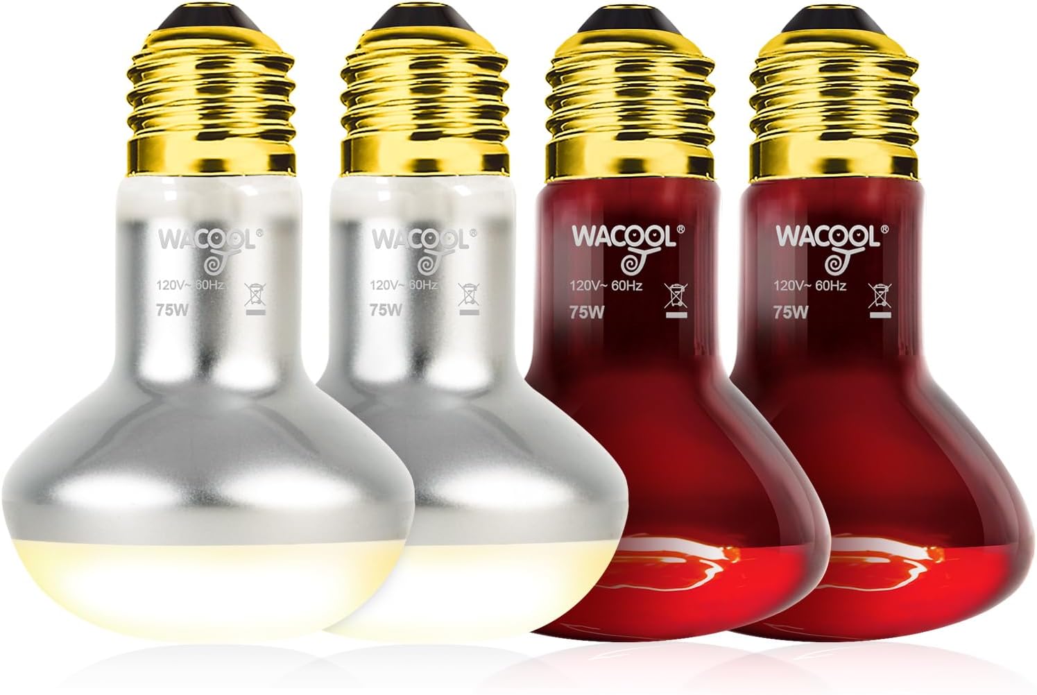 Amazon.com: WACOOL 4 Pack Reptile Heat Lamp Day & Night Kit 75W, Nature Simulated Basking ...