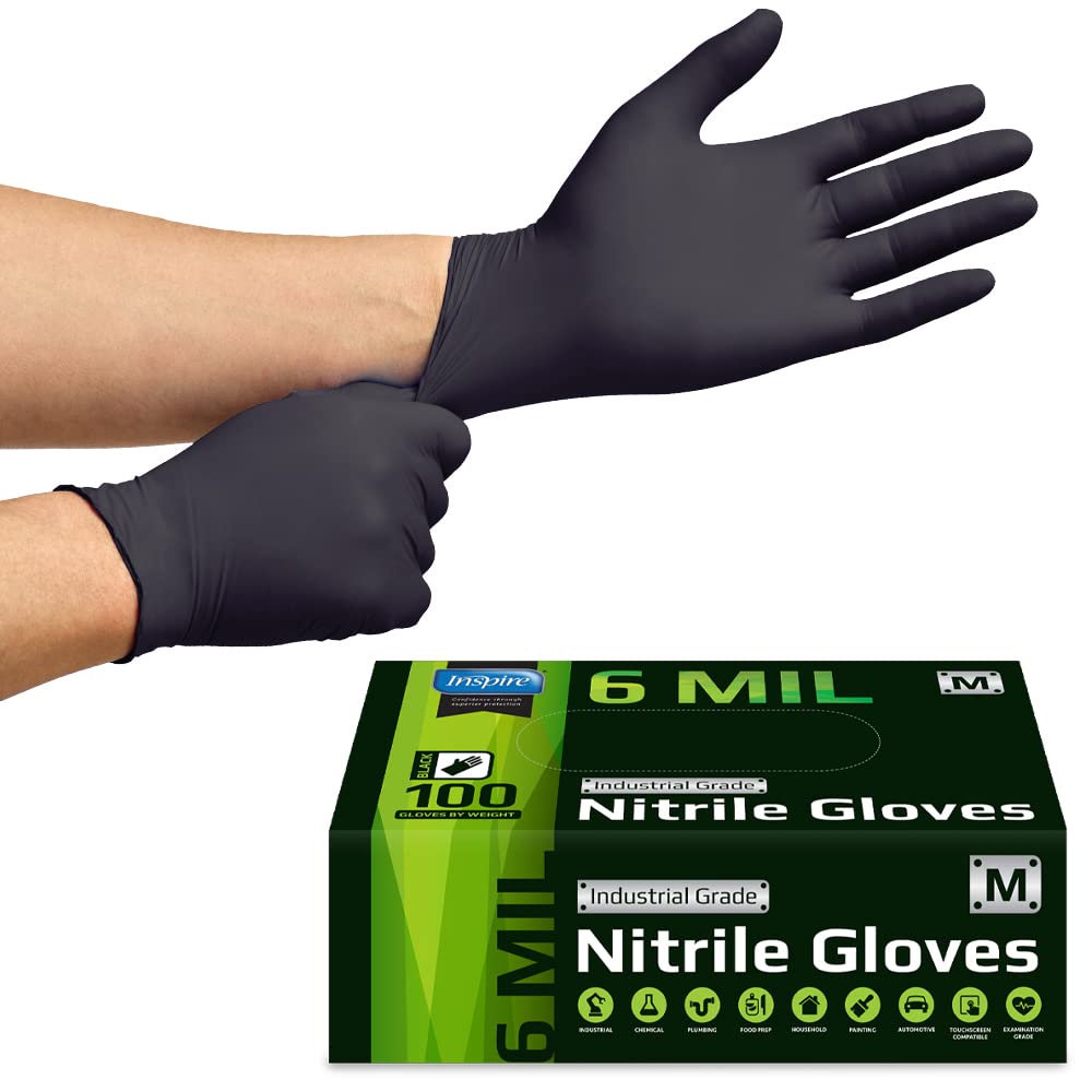 Snapklik.com : Inspire Black Nitrile Gloves HEAVY DUTY 6 Mil Nitrile ...