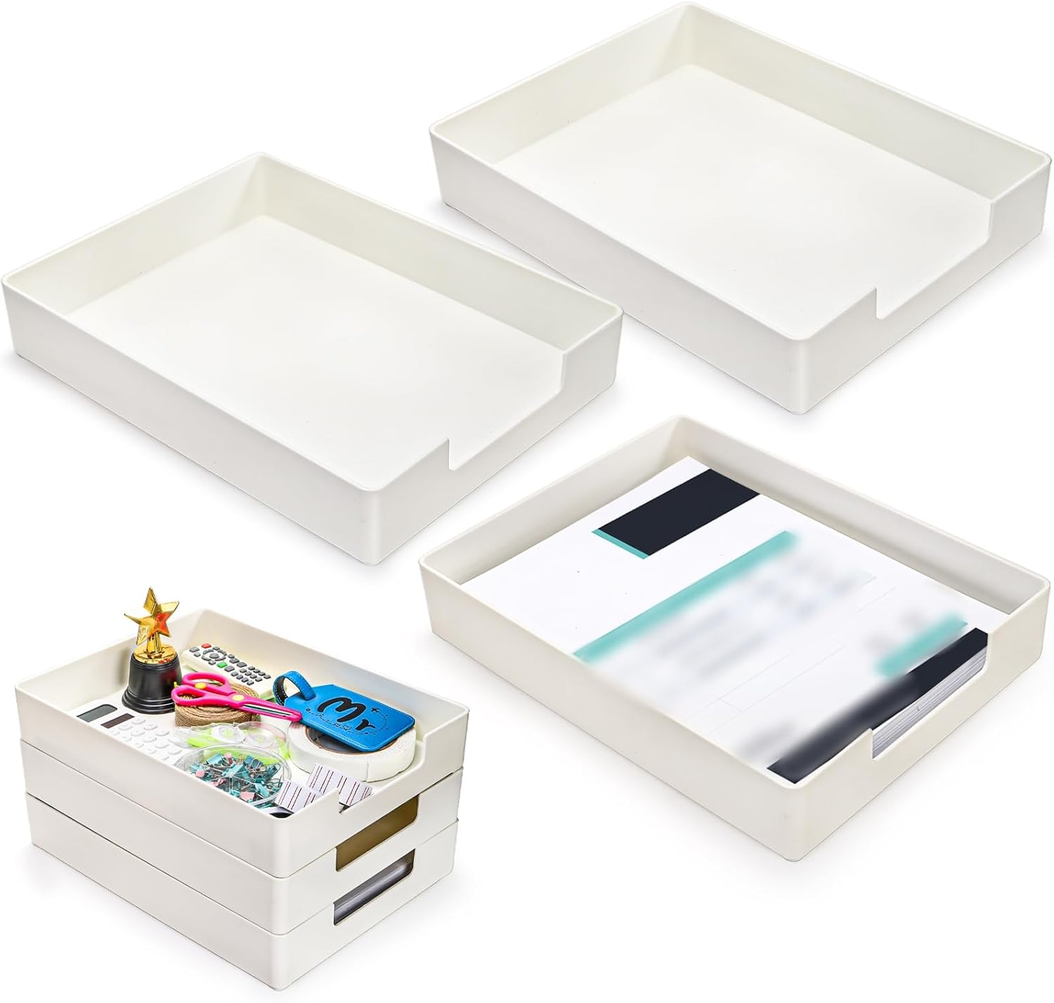Amazon.com : Eorbow 3 Pack Letter Tray, Plastic Stackable A4 Paper ...