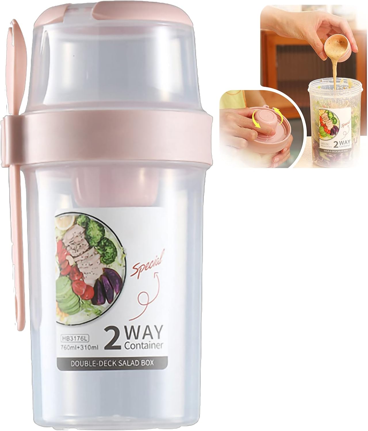 Amazon.com: Keep Fit Salad Meal Shaker Cup, with Fork and Salad Dressing Holder Oatmeal/Fruit ...