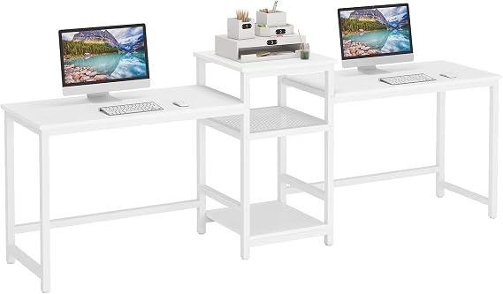 Amazon.com: Tribesigns 96.9" Double Computer Desk with Printer Shelf ...