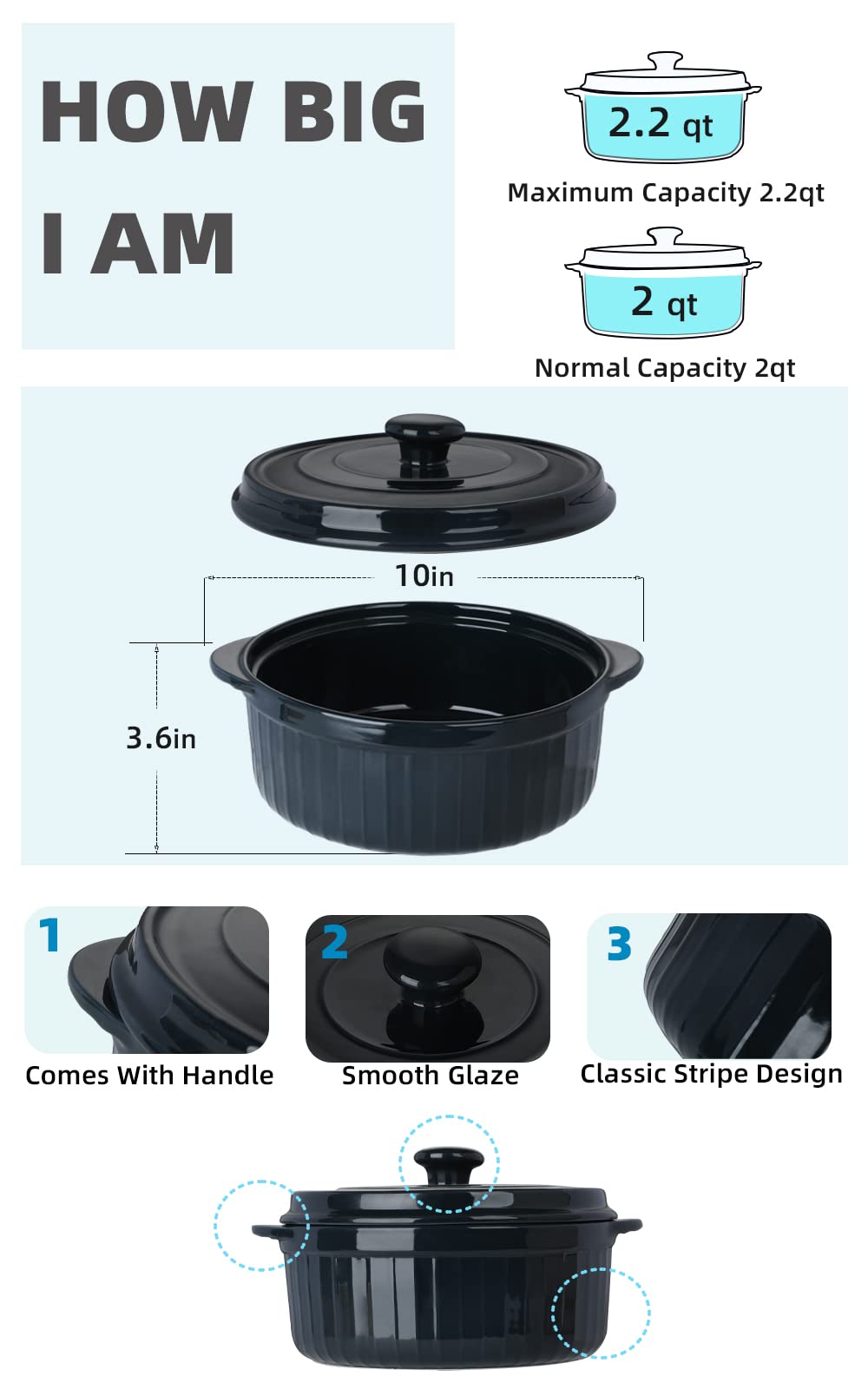 Snapklik.com : HAOTOP 2-Quart Ceramic Deep Casserole Dish