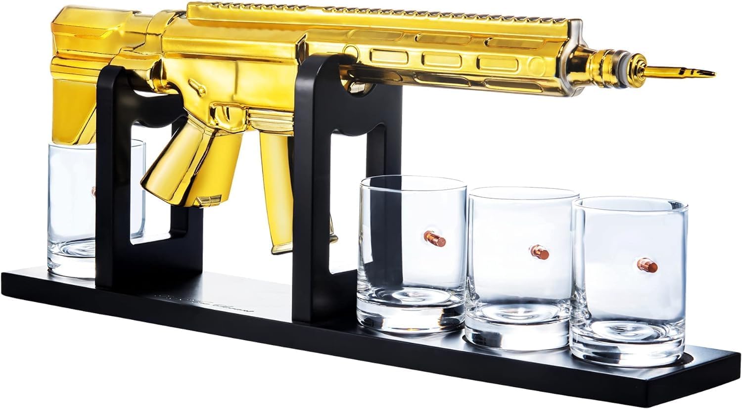 The Wine Savant AR15 Gold Whiskey Decanter Set with 4 Bullet Whiskey ...