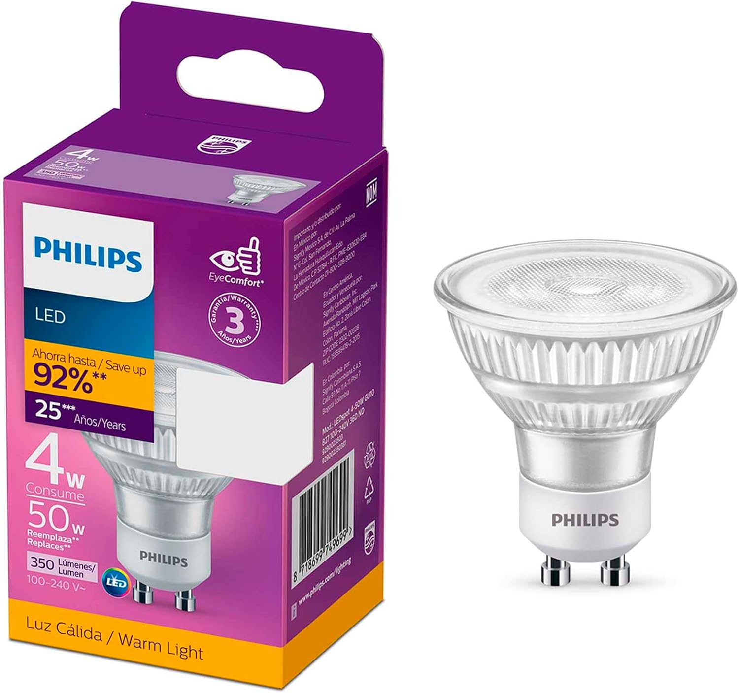 Philips LED Spot luz cálida de 4 watts con entrada GU10 : Amazon.com.mx ...