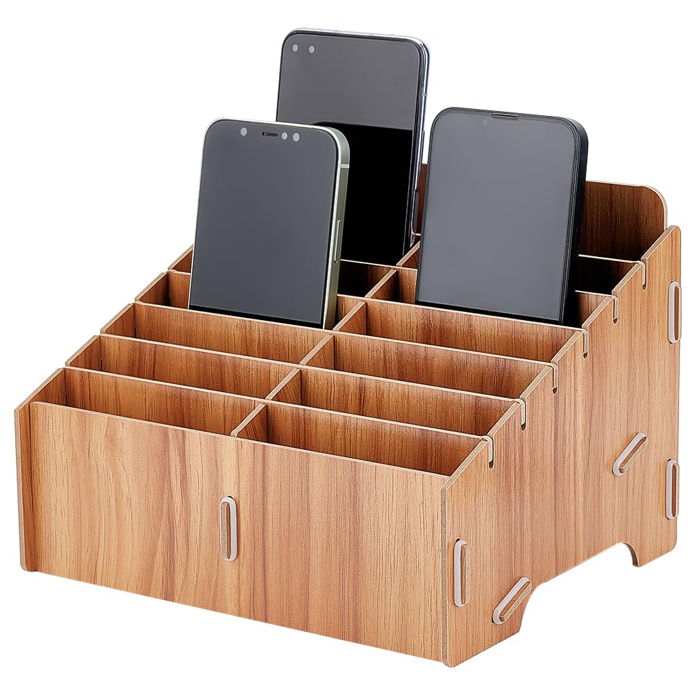 BENECREAT 14 Compartment Wooden Mobile Phone Organiser, Detachable ...