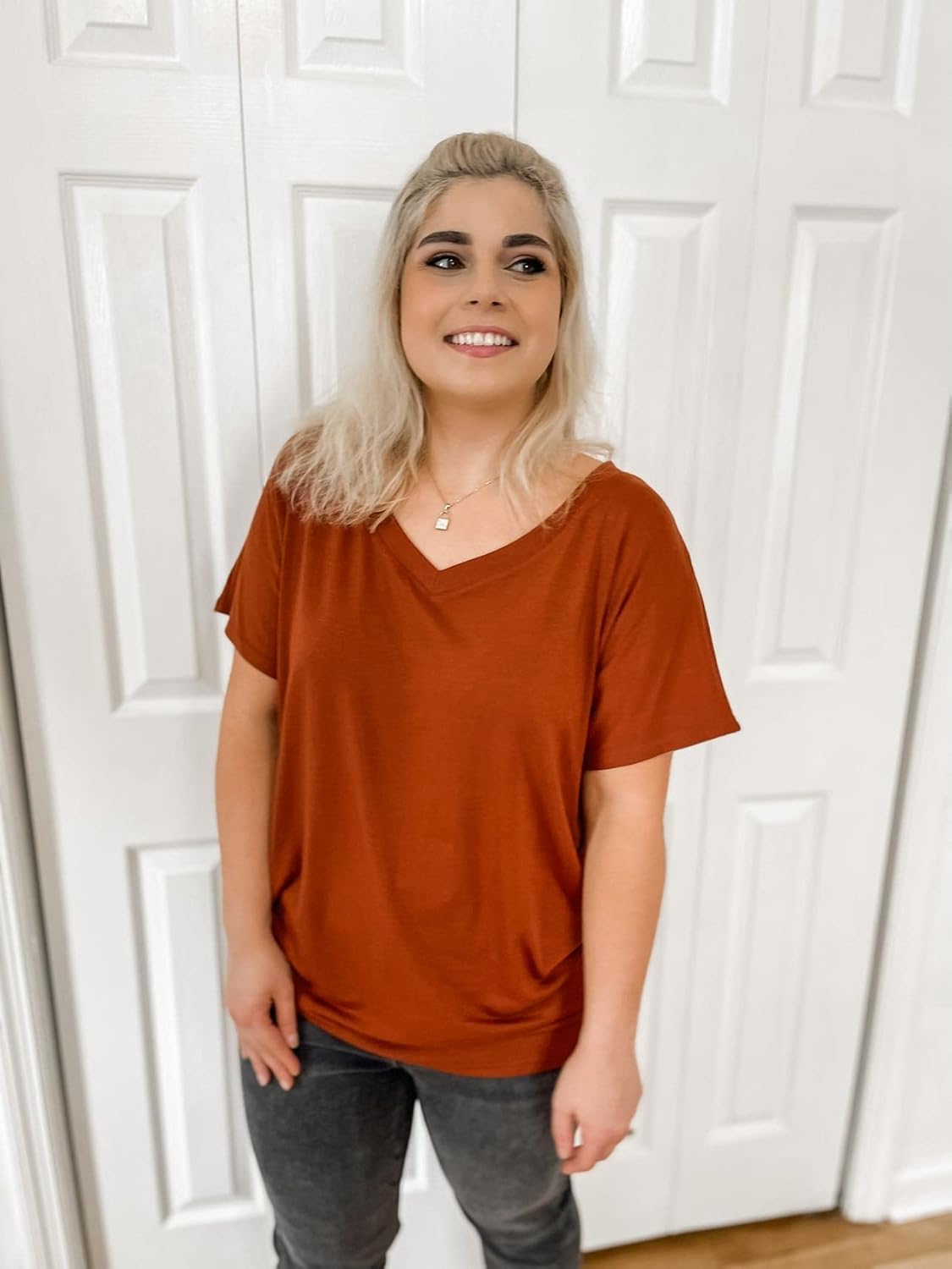 Plus Size Summer Tops for Women Short Sleeve Tops V Neck Loose Fitted ...