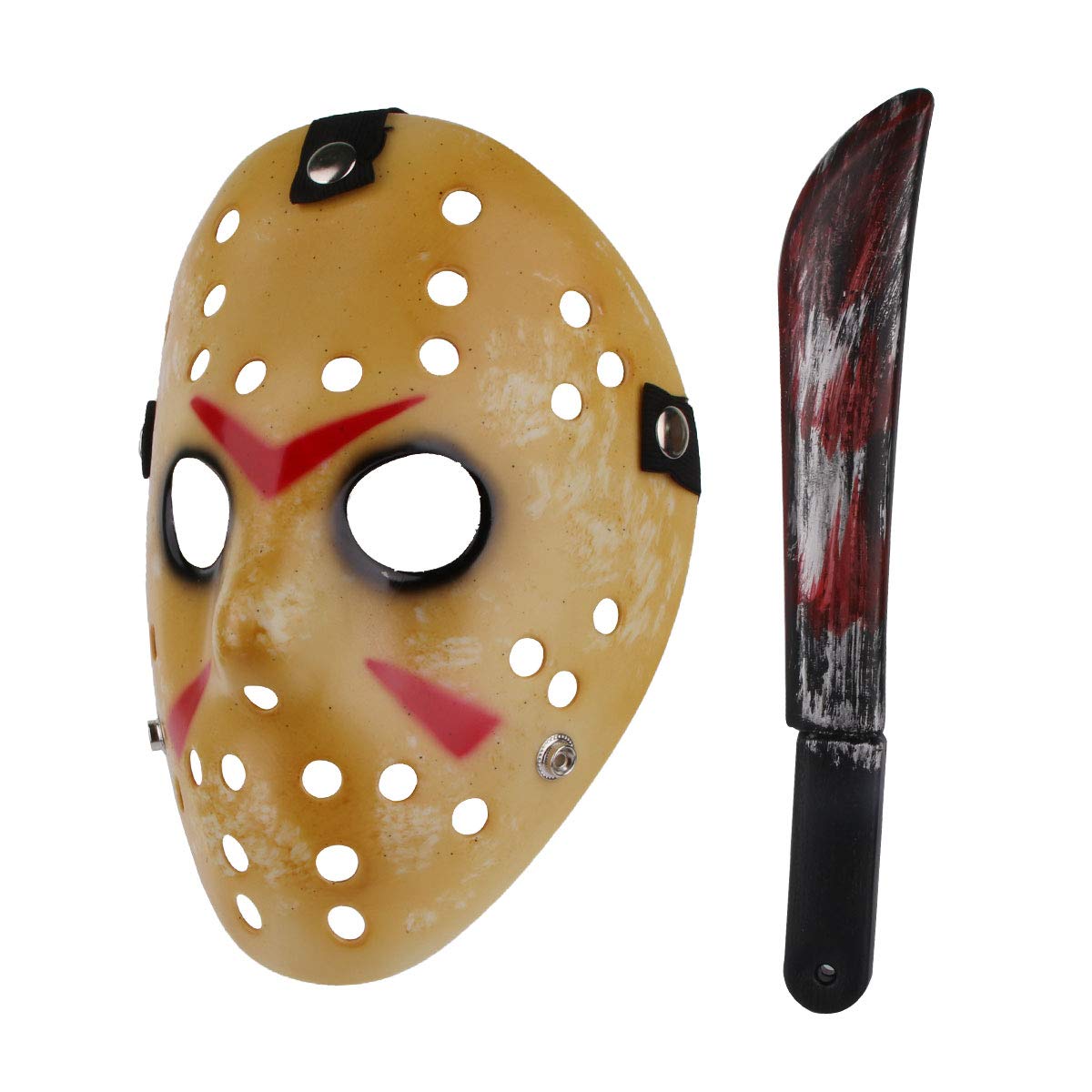 longpo Halloween Scary Mask with Machete Horror Hockey Mask for Adults ...