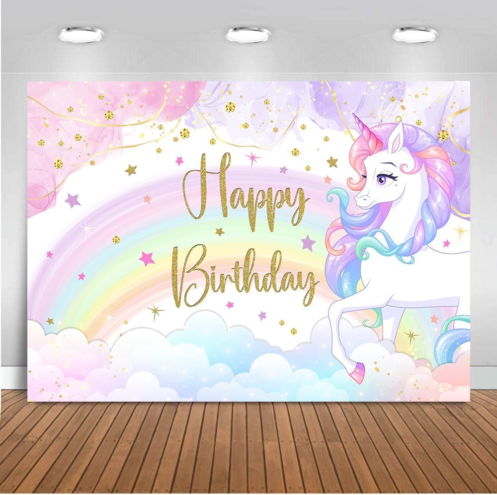 Amazon.com : ANSHUHAI Rainbow Unicorn Birthday Decorations Unicorn ...