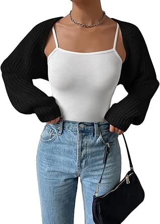 Womens Open Front Knit Cropped Cardigan Solid Color Ribbed Long Sleeve ...