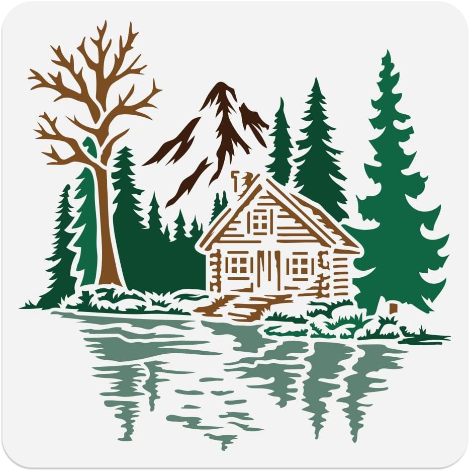 Amazon.com: DOODLREAM Forest Cabin Tree Stencil for Painting, 11.8"x11 ...