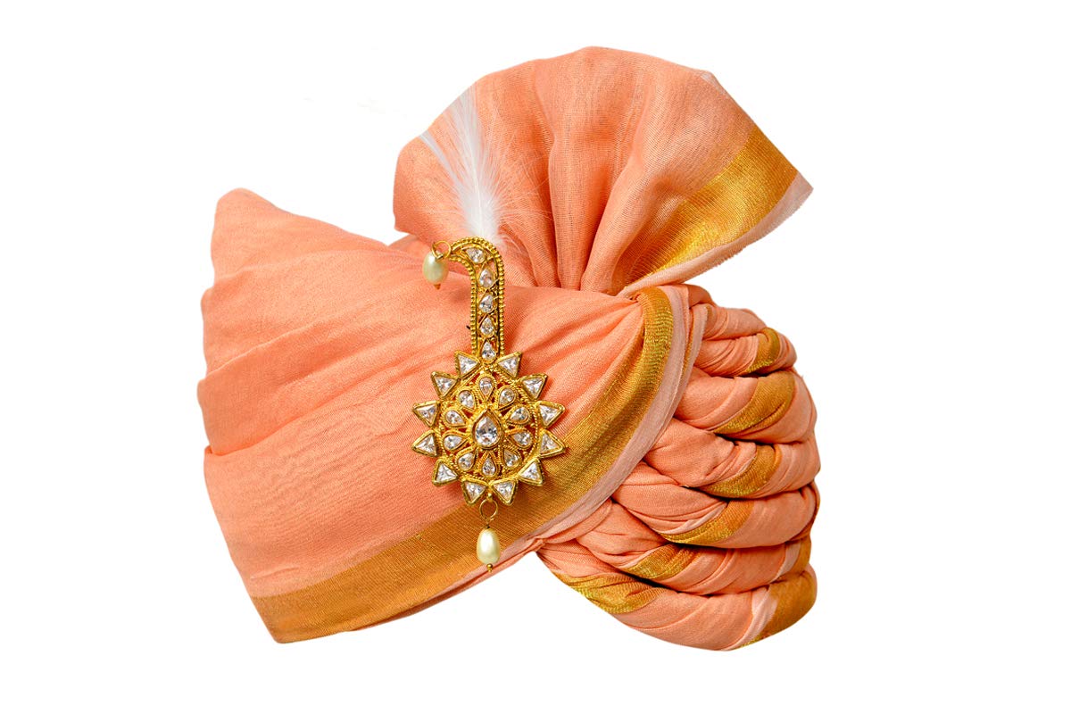Buy S H A H I T A J Traditional Peach or Pink Silk Wedding Safa ...