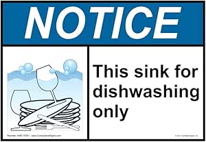 Amazon.com : ANSI NOTICE This Sink For Dishwashing Only With Symbol ...